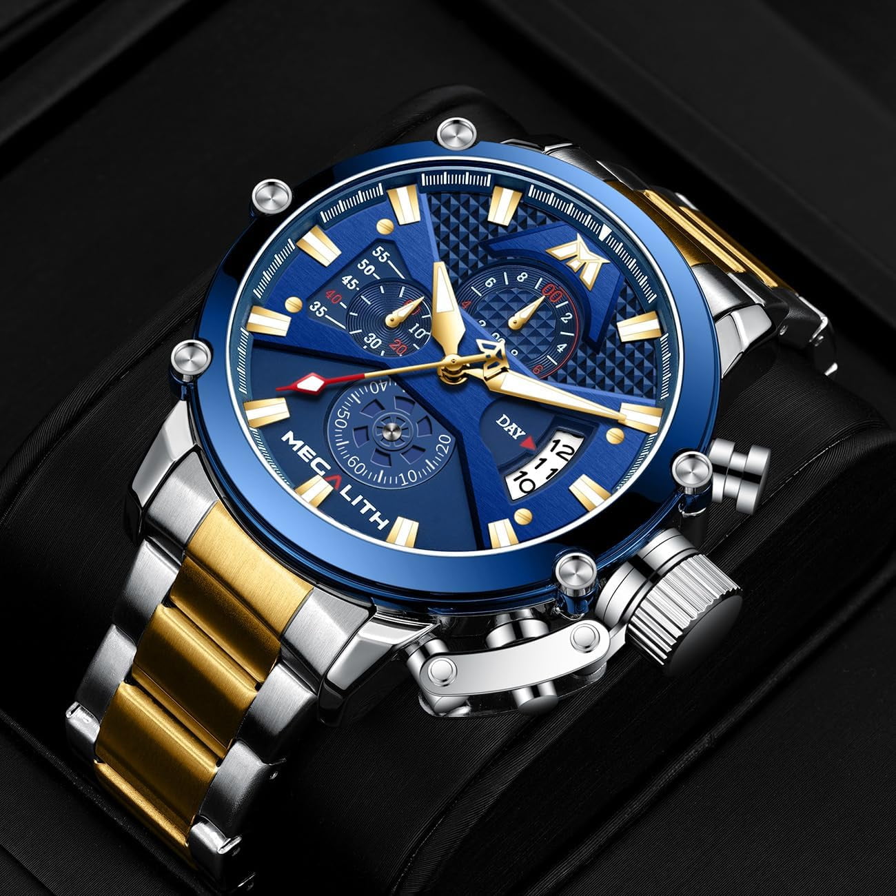 Men's Watch 45mm Stainless Steel Chronograph Waterproof Analog Quartz ...