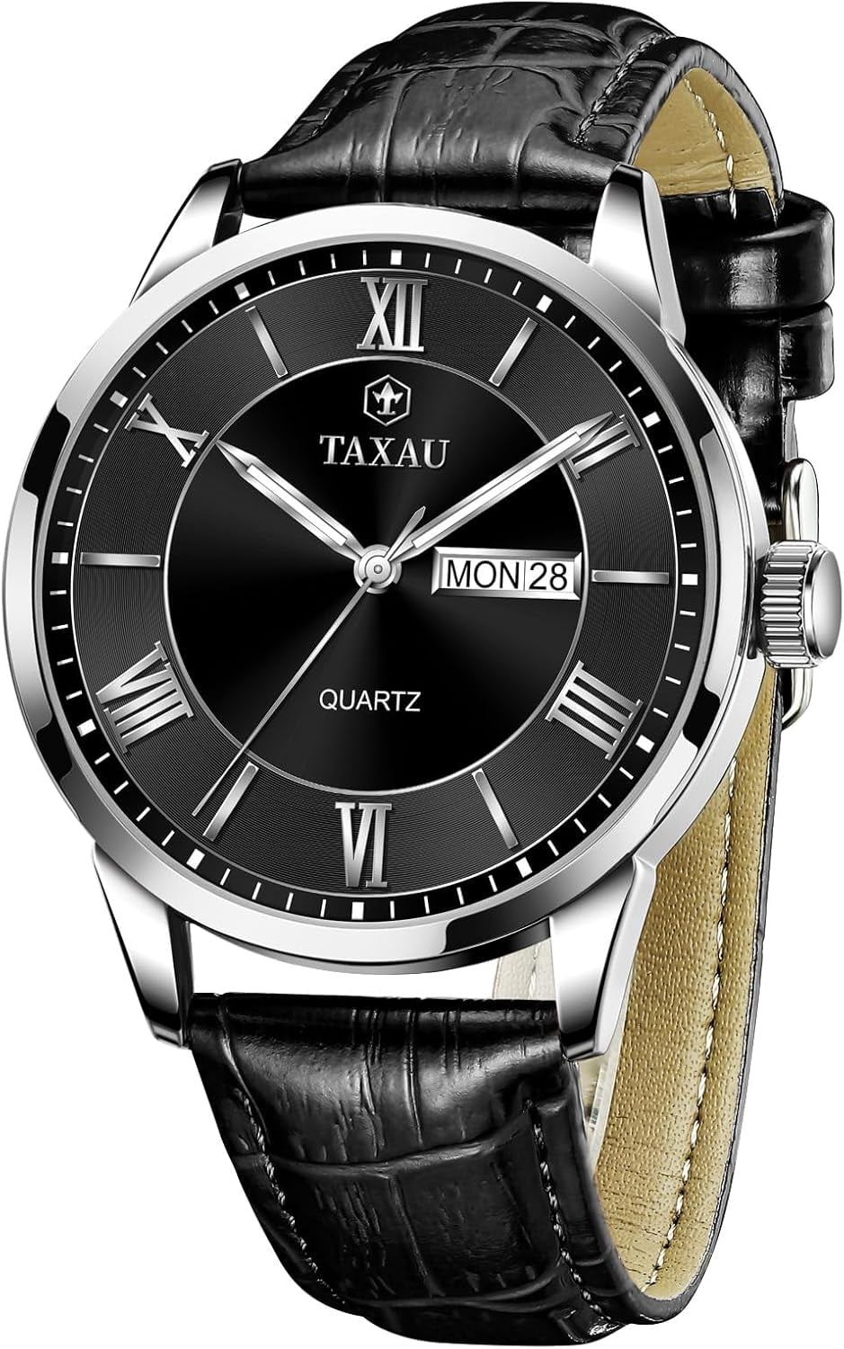 Men's Watches Leather Band Stainless Steel Quartz Analog Watch Easy ...