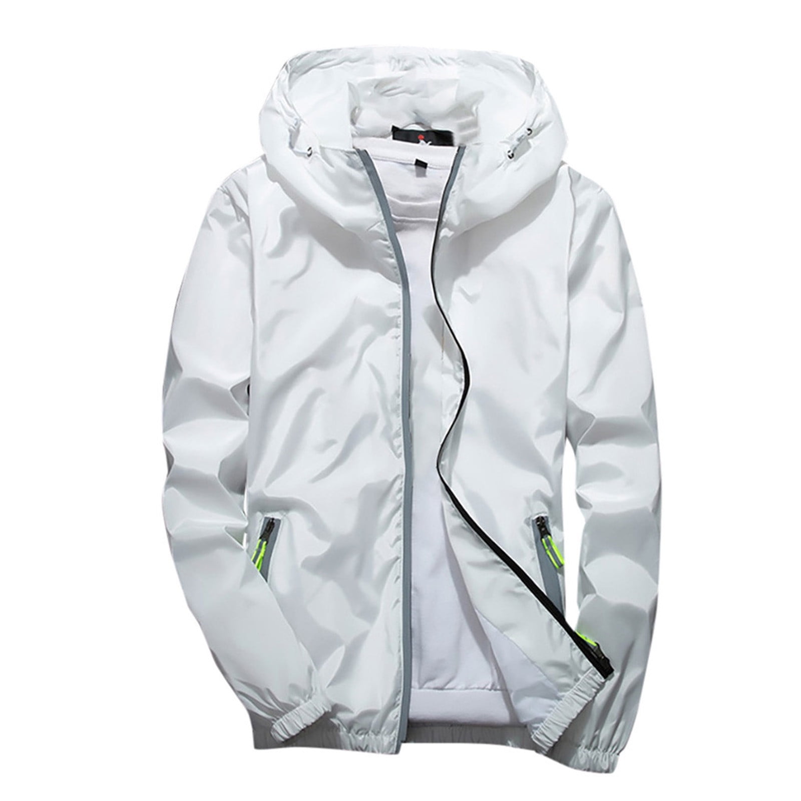 Men's Water Resistant Long Sleeve Reflective Zip Up Hood Jacket Highway ...
