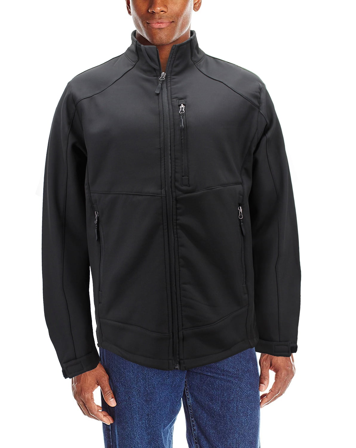 Men's Water Resistant Softshell Fleece Lined Black Stand Collar Zip Up ...
