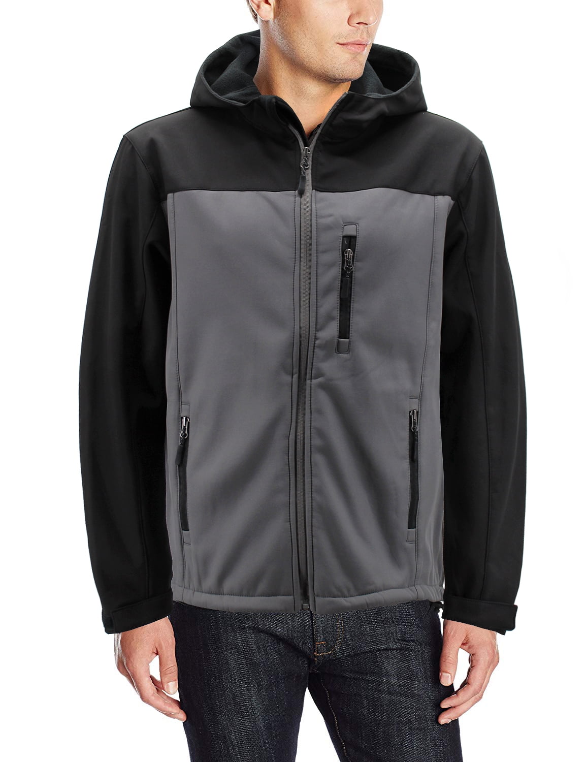 Men's Water Resistant Softshell Fleece Lined Black Zip Up Hoodie Jacket ...