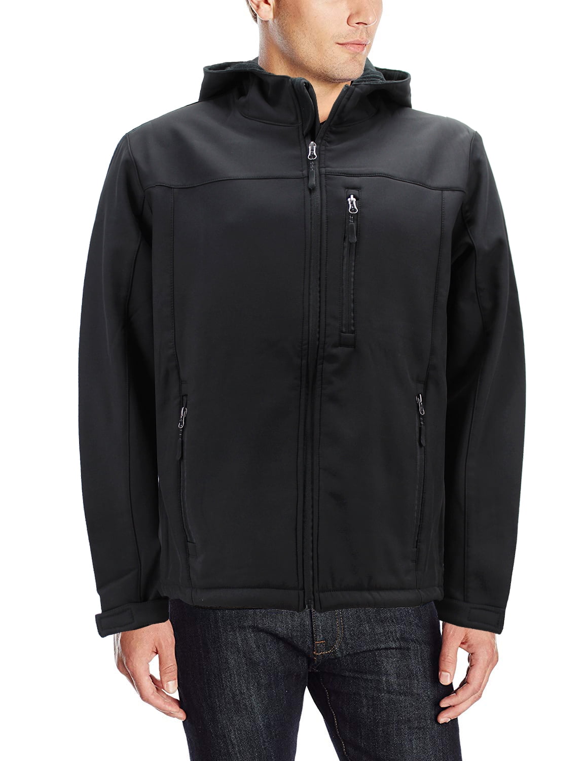 Men's Water Resistant Softshell Fleece Lined Black Zip Up Hoodie Jacket ...