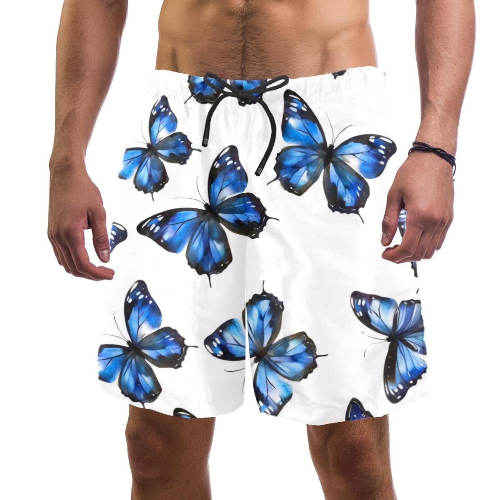 Mens Watercolor Butterflies Swim Trunks Quick Dry Board Shorts Bathing