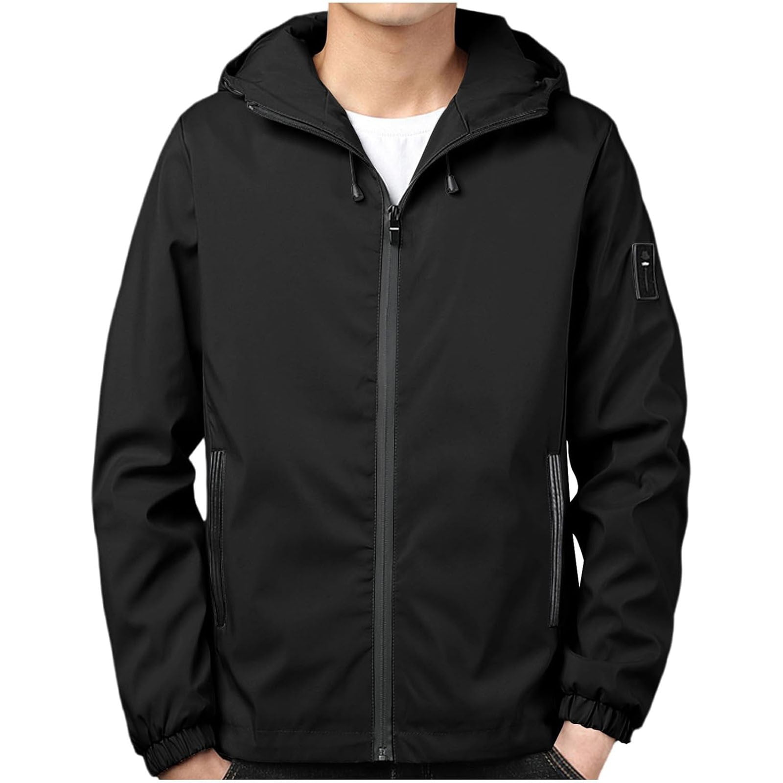 Men's Waterproof Hooded Jacket with Adjustable Cuffs and Breathable ...