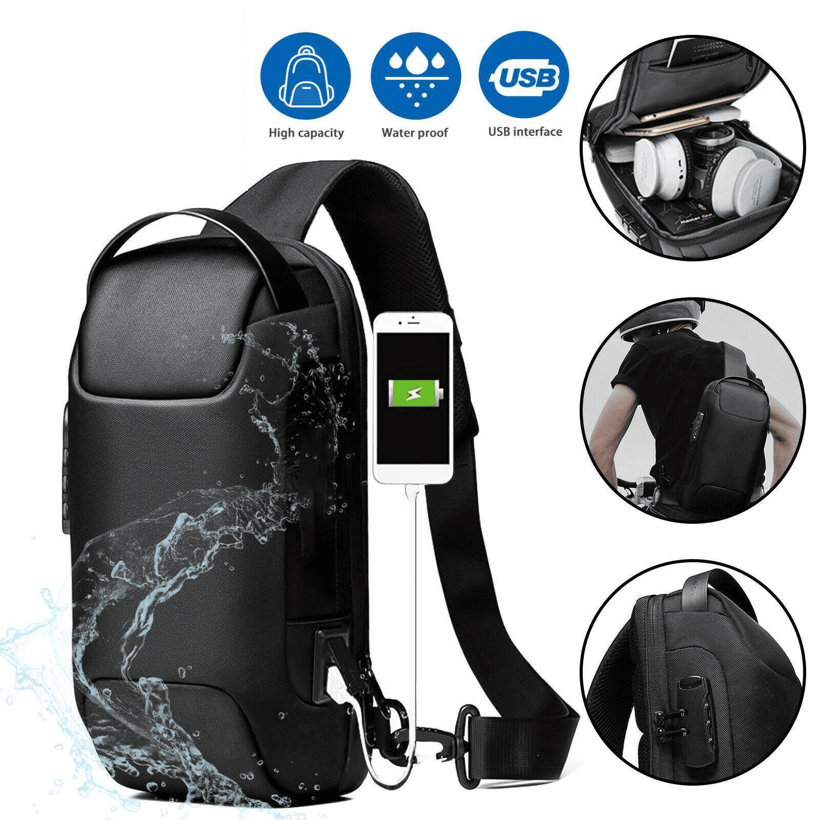 Men's Waterproof Oxford Multifunction Crossbody Bags Anti-theft ...