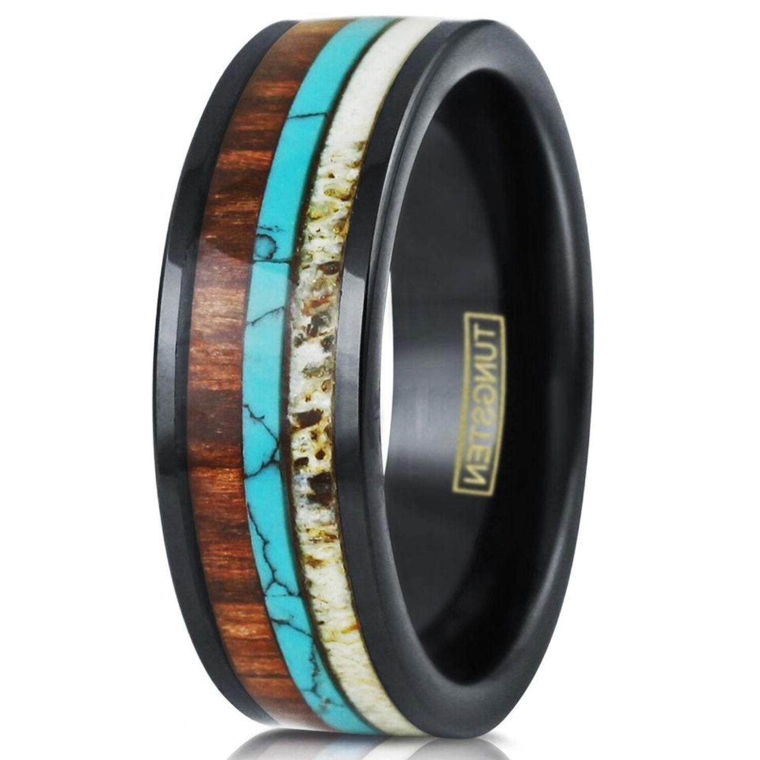 Men's Wedding Band Rings - Black Deer Antler, Turquoise, Koa Wood ...