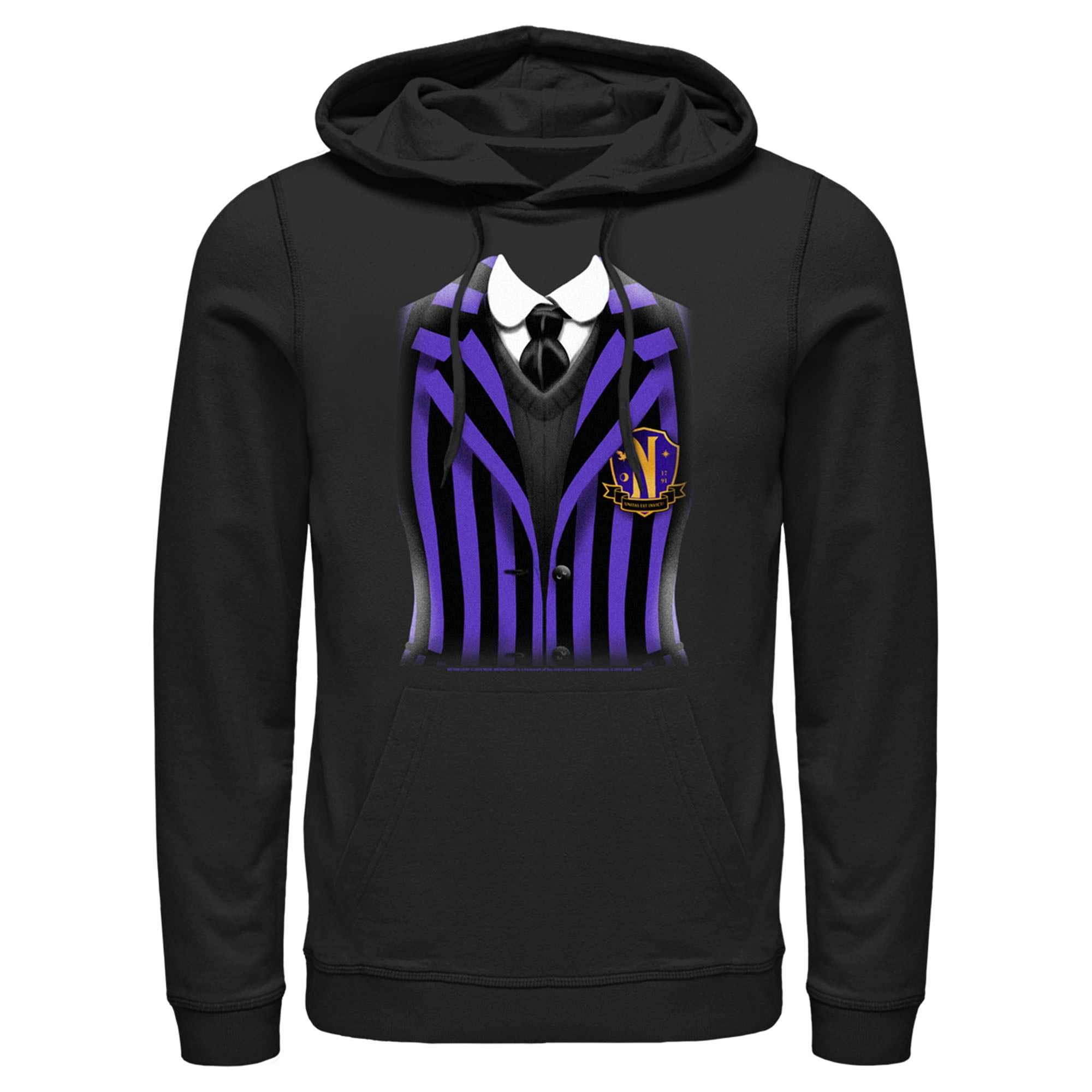 Men's Wednesday Nevermore Academy Uniform Purple Pull Over Hoodie Black ...