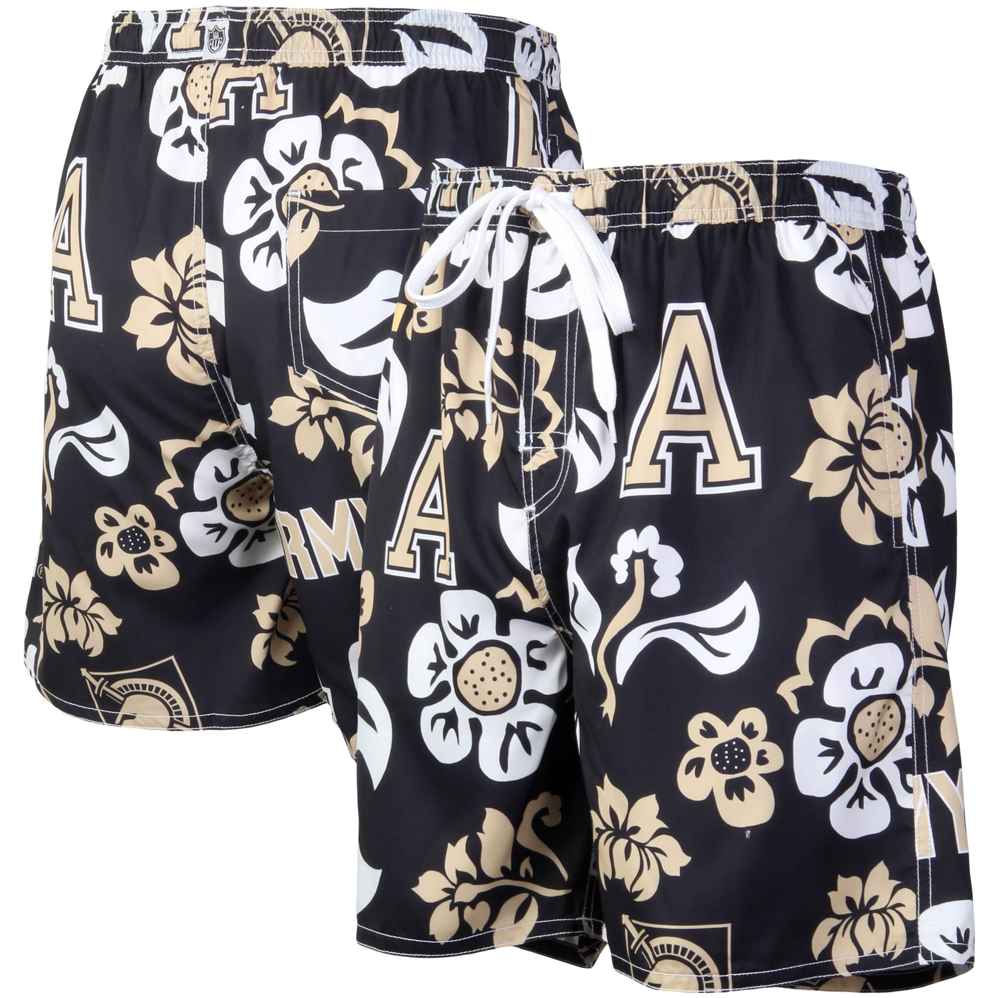 Men's Wes & Willy Black Army Black Knights Floral Volley Logo Swim ...