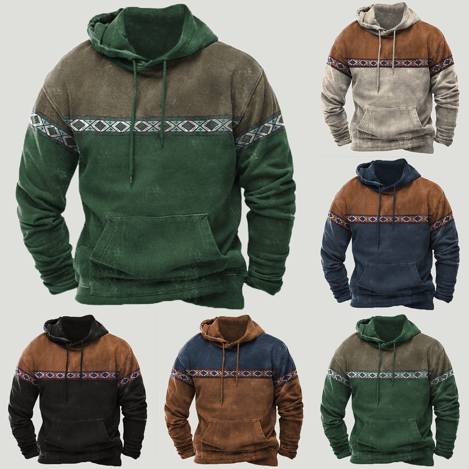 Men's Western Aztec Hoodies Sweatshirts Plus Size Loose Ethnic Graphic ...