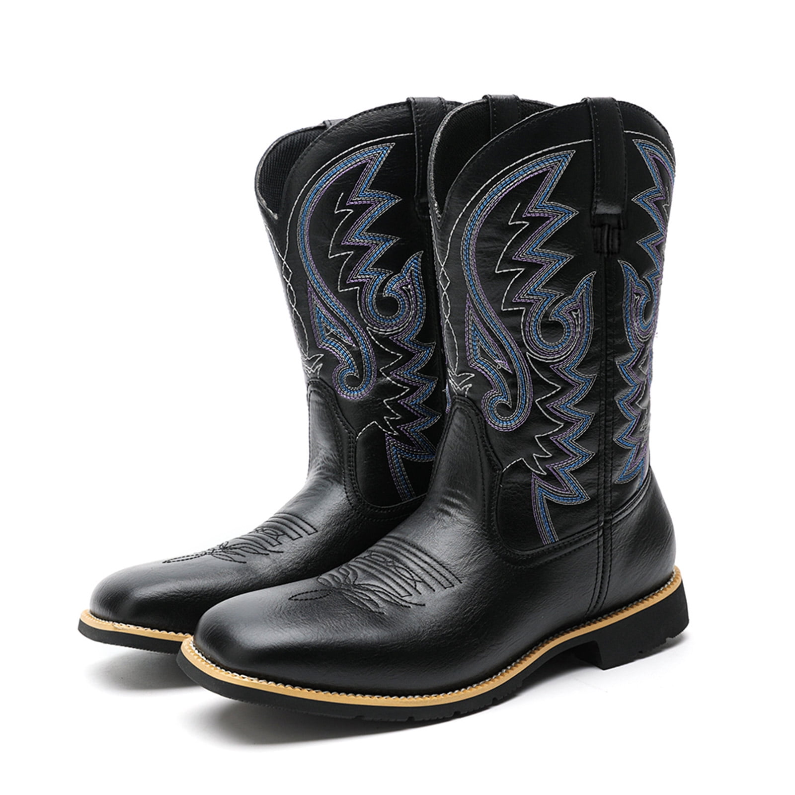 Men's Western Cowboy Boots with High-Tube Embroidery: Classic Retro ...