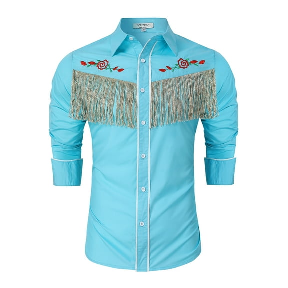Dress Shirts for Men Western Cowboy Shirts Long Sleeve Embroidered ...