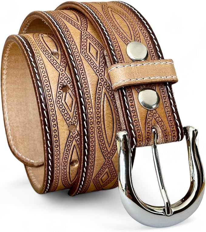 Men's Western Leather Belt Tooled Embossed Handmade Cowboy Belt with ...