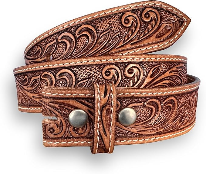 Men's Western Leather Cowboy Belt Tooled Embossed Handmade Belt with ...