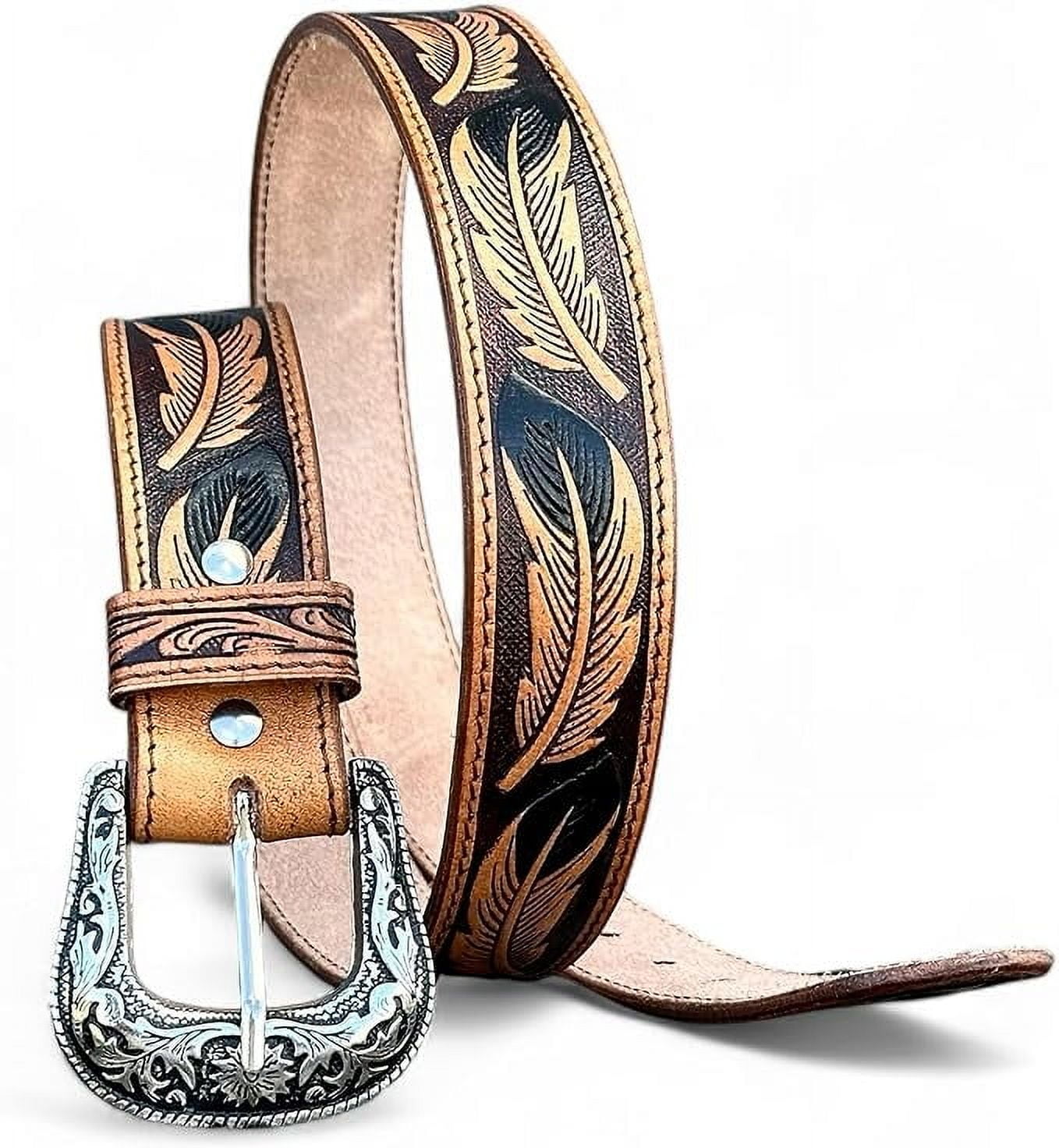 Men's Western Leather Cowboy Belt Tooled Embossed Handmade Belt with ...