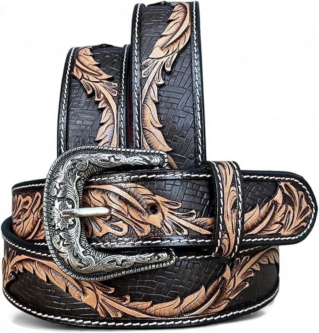 Men's Western Leather Cowboy Belt Tooled Embossed Handmade Belt with ...
