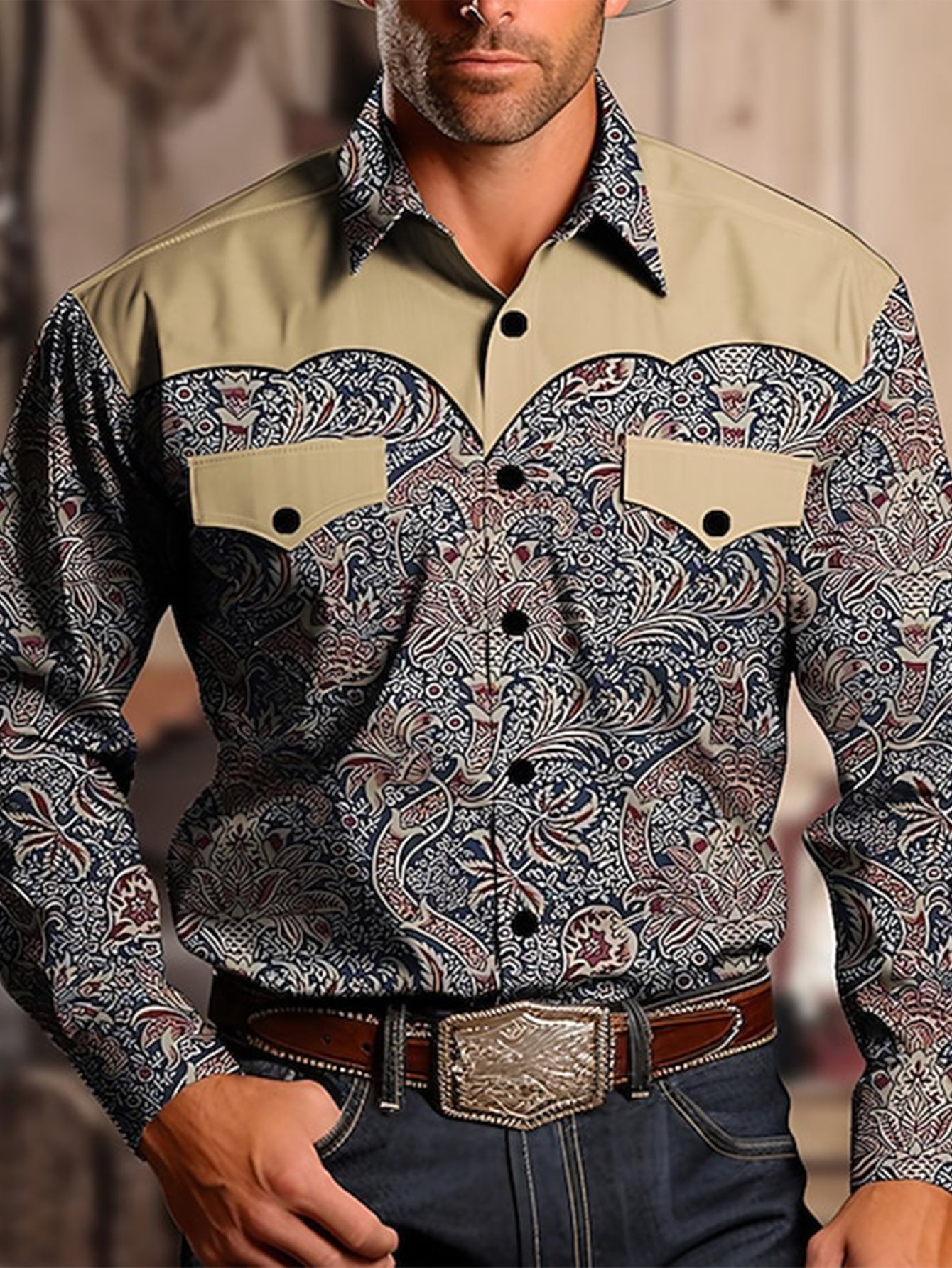 Men's Western Shirt Cowboy Soft Casual Button Down Shirt with Pockets ...