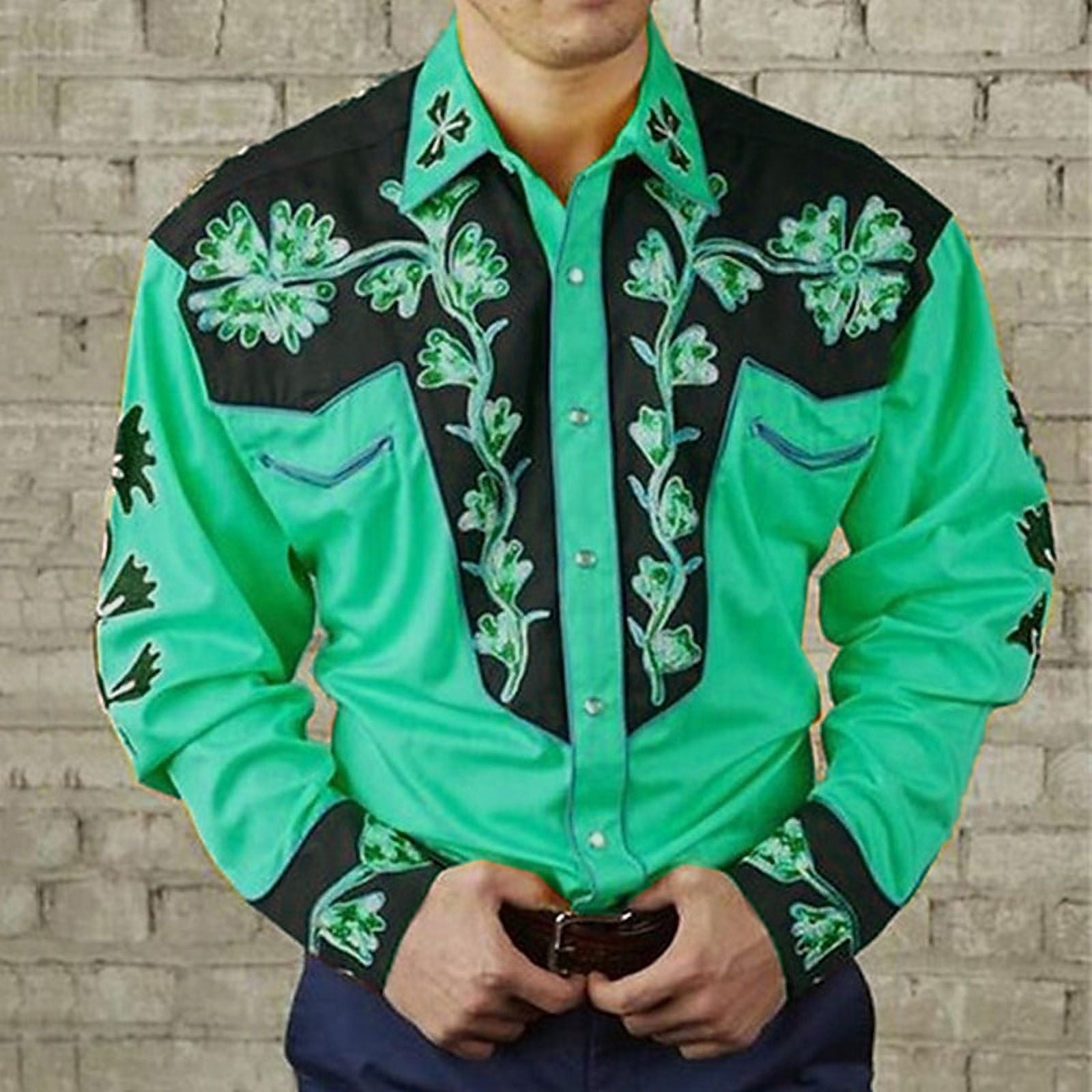 Men's Western Shirt Floral Pattern Lapel Print Outdoor Street Long ...