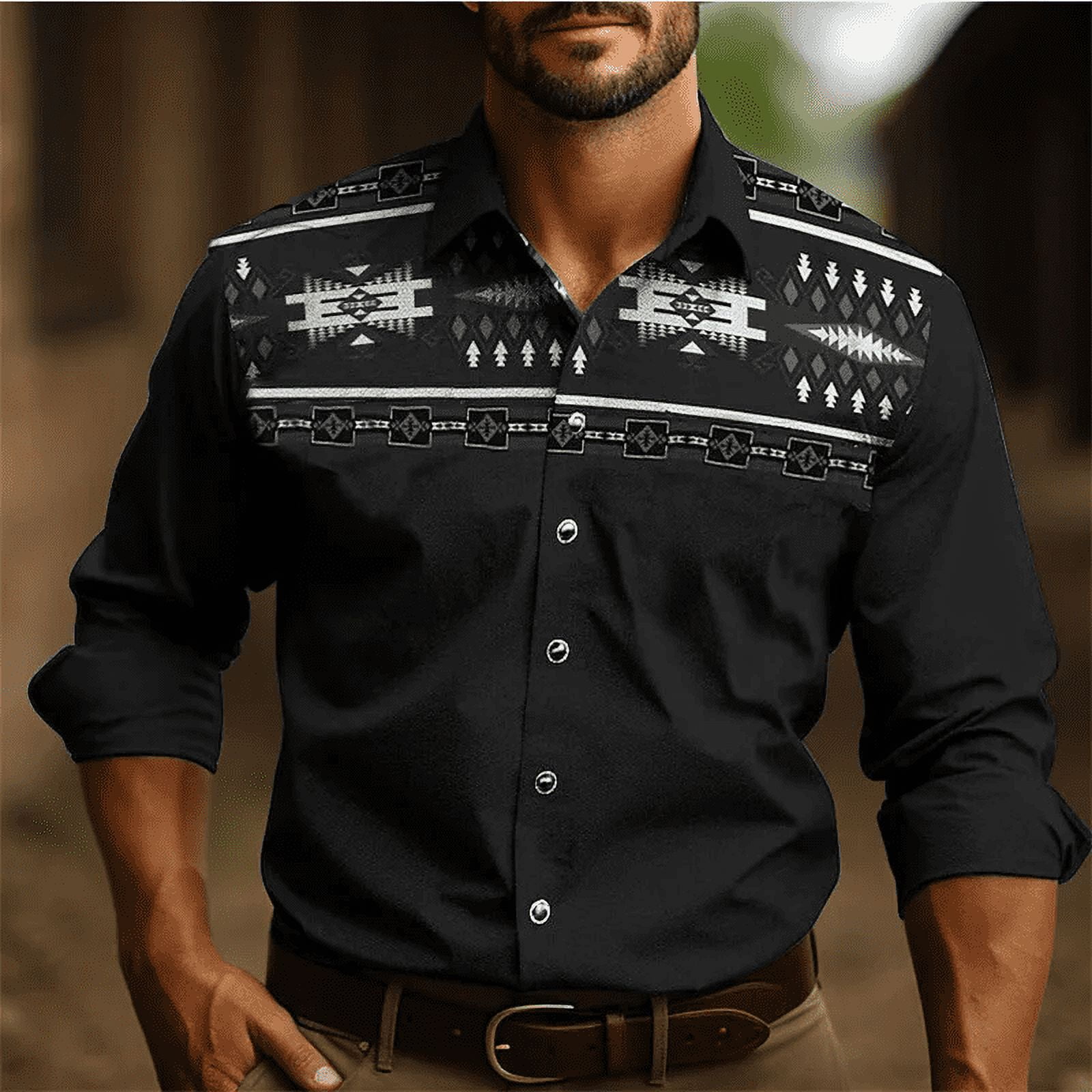 Men's Western Shirt Tribal Pattern Retro Geometric Lapel Outdoor Street ...