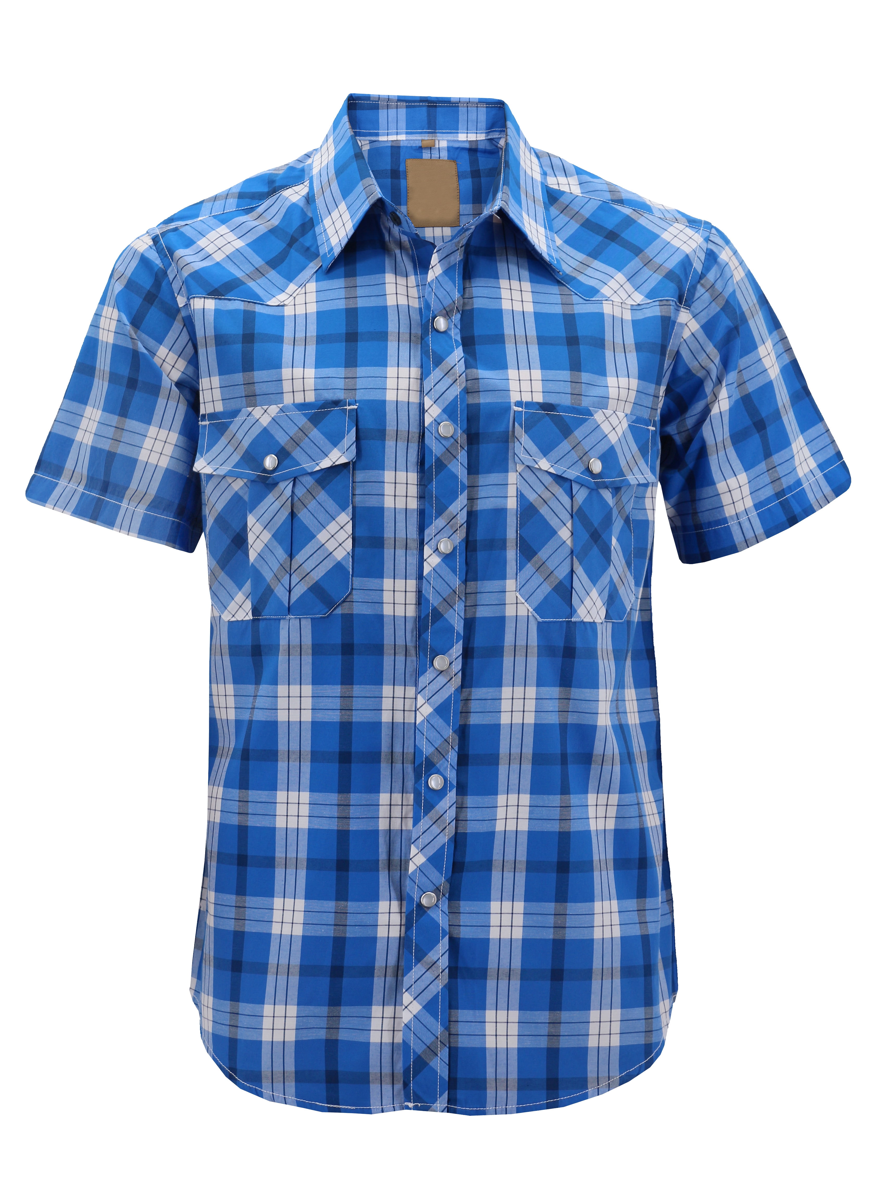 Men’s Western Short Sleeve Button Down Casual Plaid Pearl Snap Cowboy ...