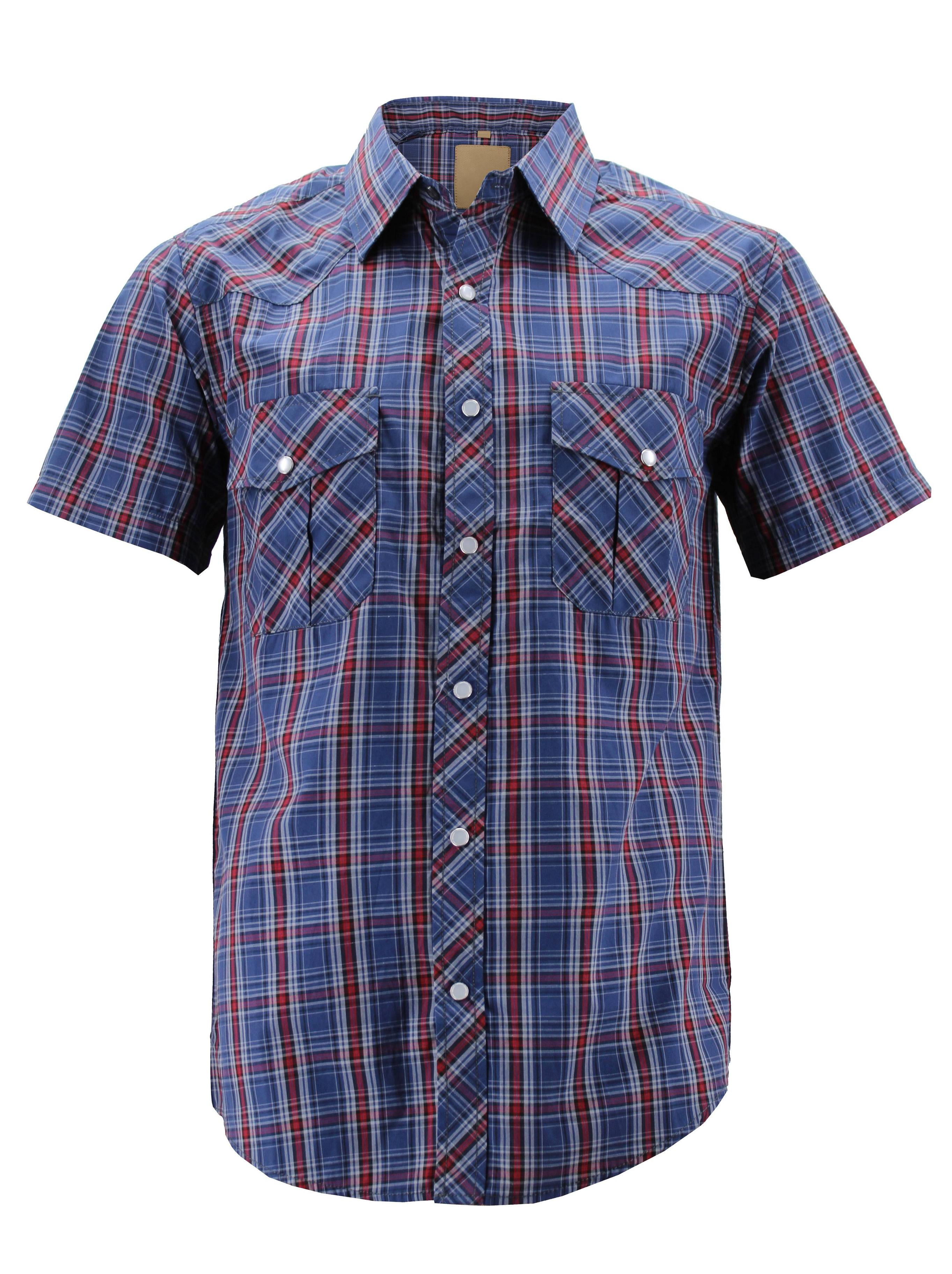 Men’s Western Short Sleeve Button Down Casual Plaid Pearl Snap Cowboy ...