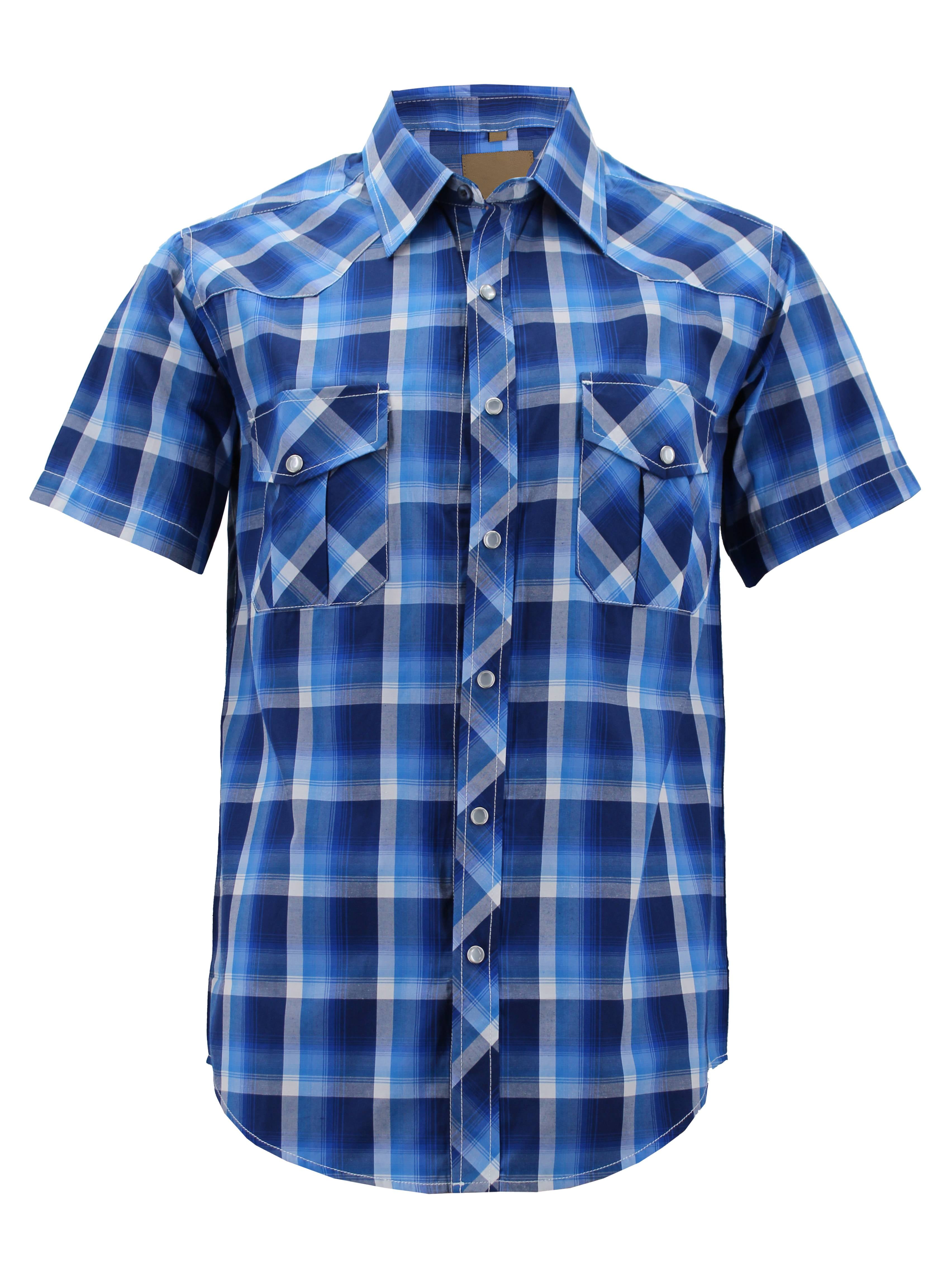 Walmart Men's Western Plaid Shirt, Pearl Snap, Cowboy Style, 2XL, Royal ...