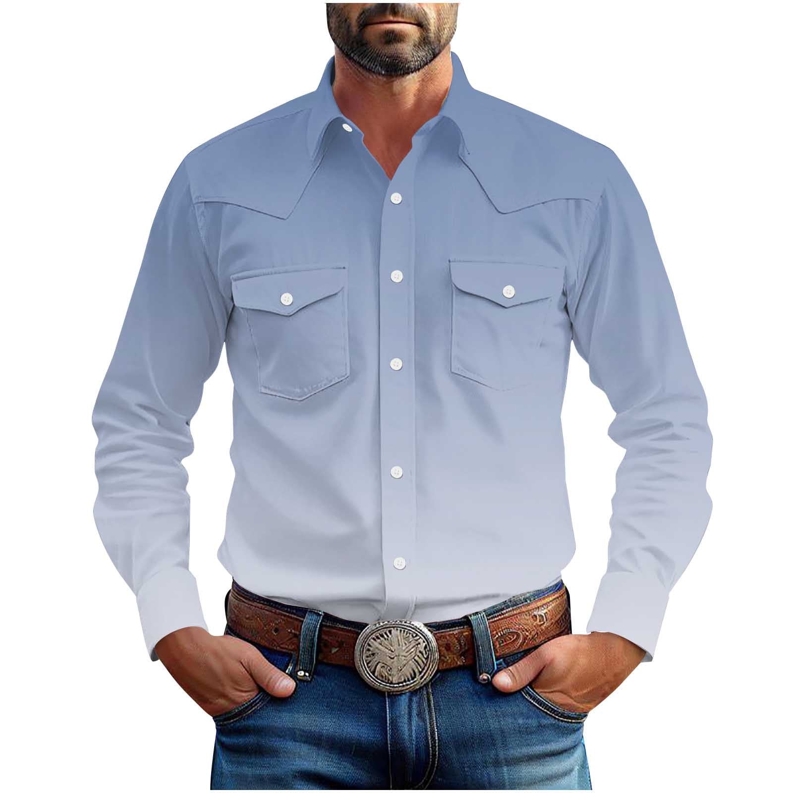 Men's Western Style Shirt Long Sleeve Button Down Cowboy Dress Blouse ...