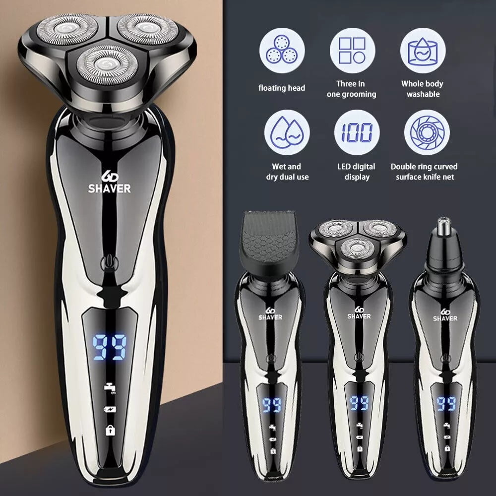 Men's Wet/Dry Electric Shaver & Trimmer with 360° Floating Rotary Razor ...