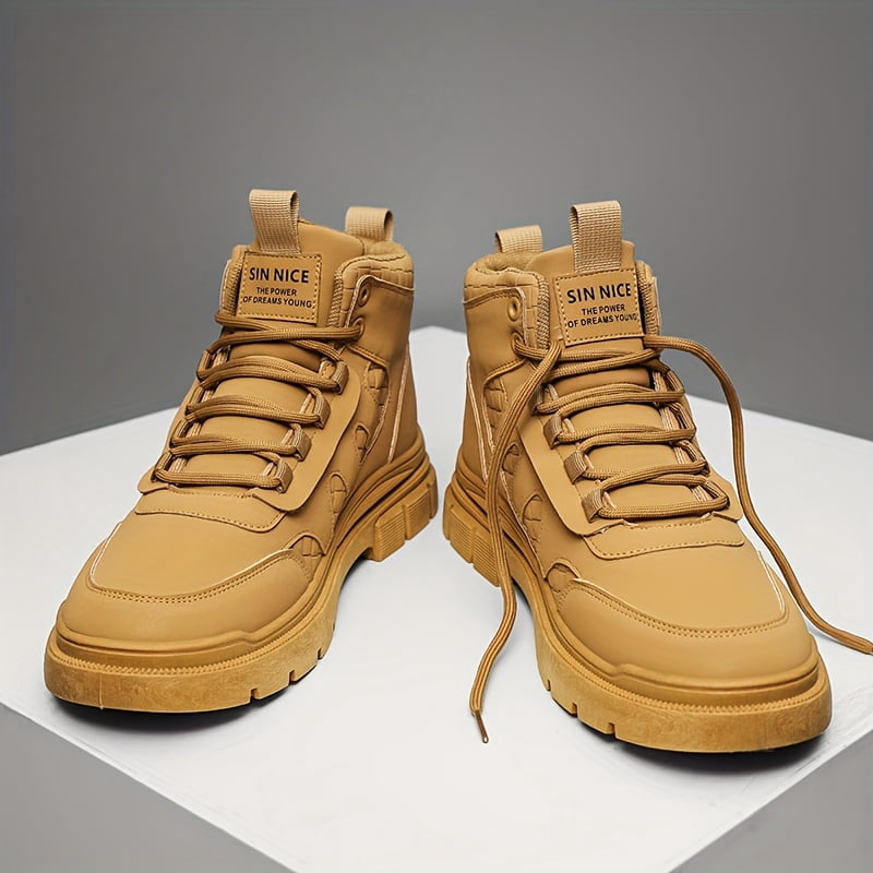 Men's Wheat High-Top Work Boots, Non-Slip Platform Martin Boots ...