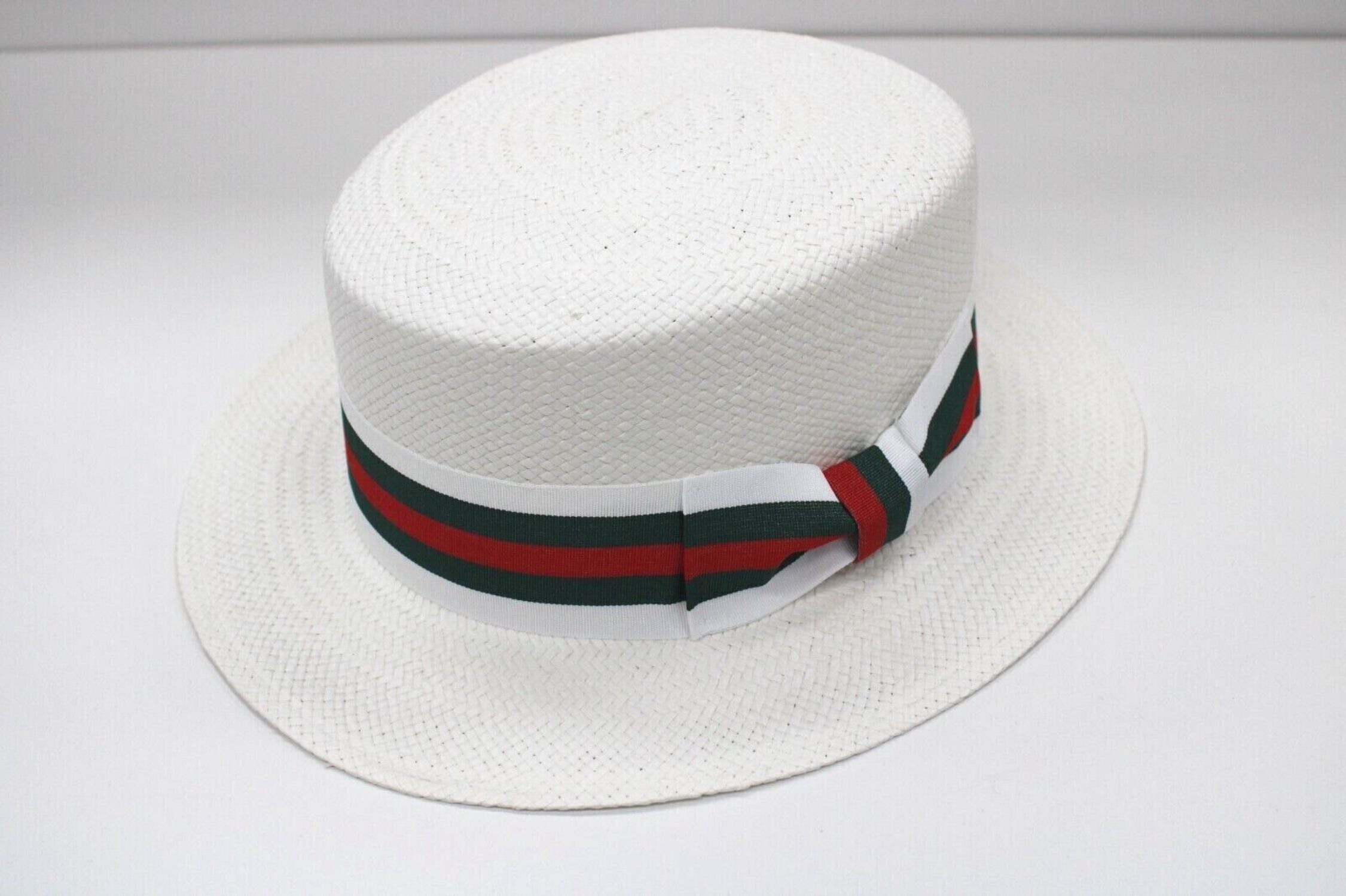 Men's White Boater Hat Green Red 100% Straw Skimmer By Bruno Capelo BC ...