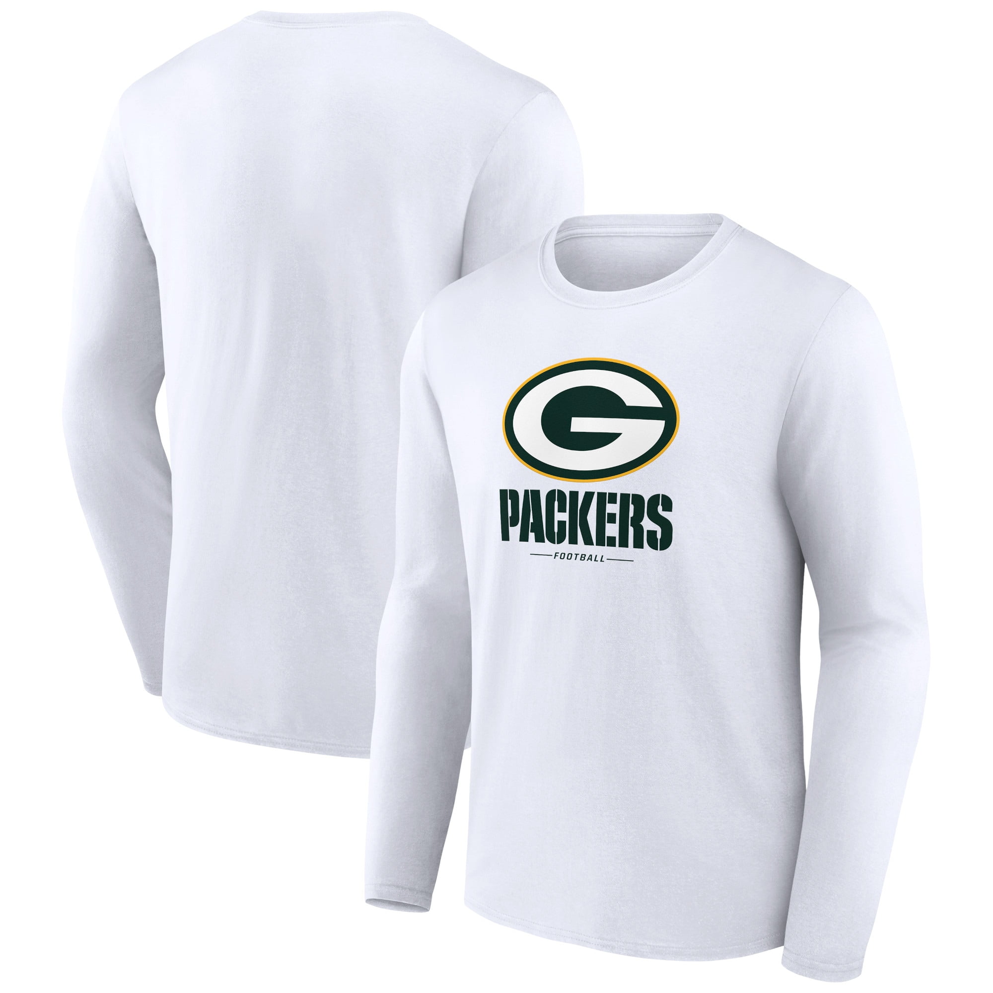 Men's White Green Bay Packers Logo Team Lockup Long Sleeve T-Shirt ...