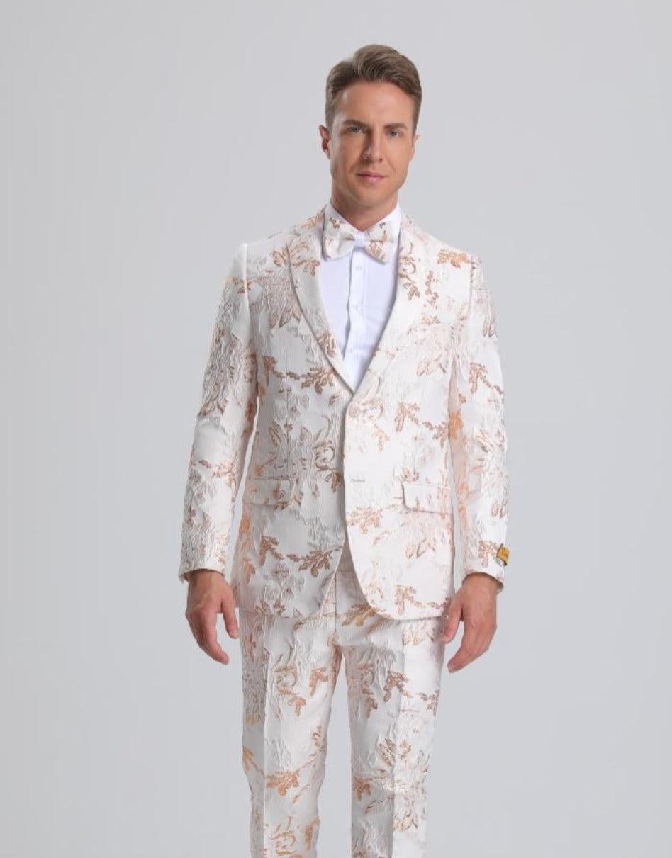Men's White & Peach Floral Paisley Prom Tuxedo - Walmart.com