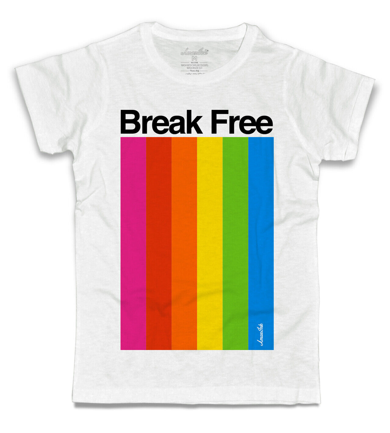 Men's White T-shirt Break Free Rainbow Stripes Vintage Amazink ...