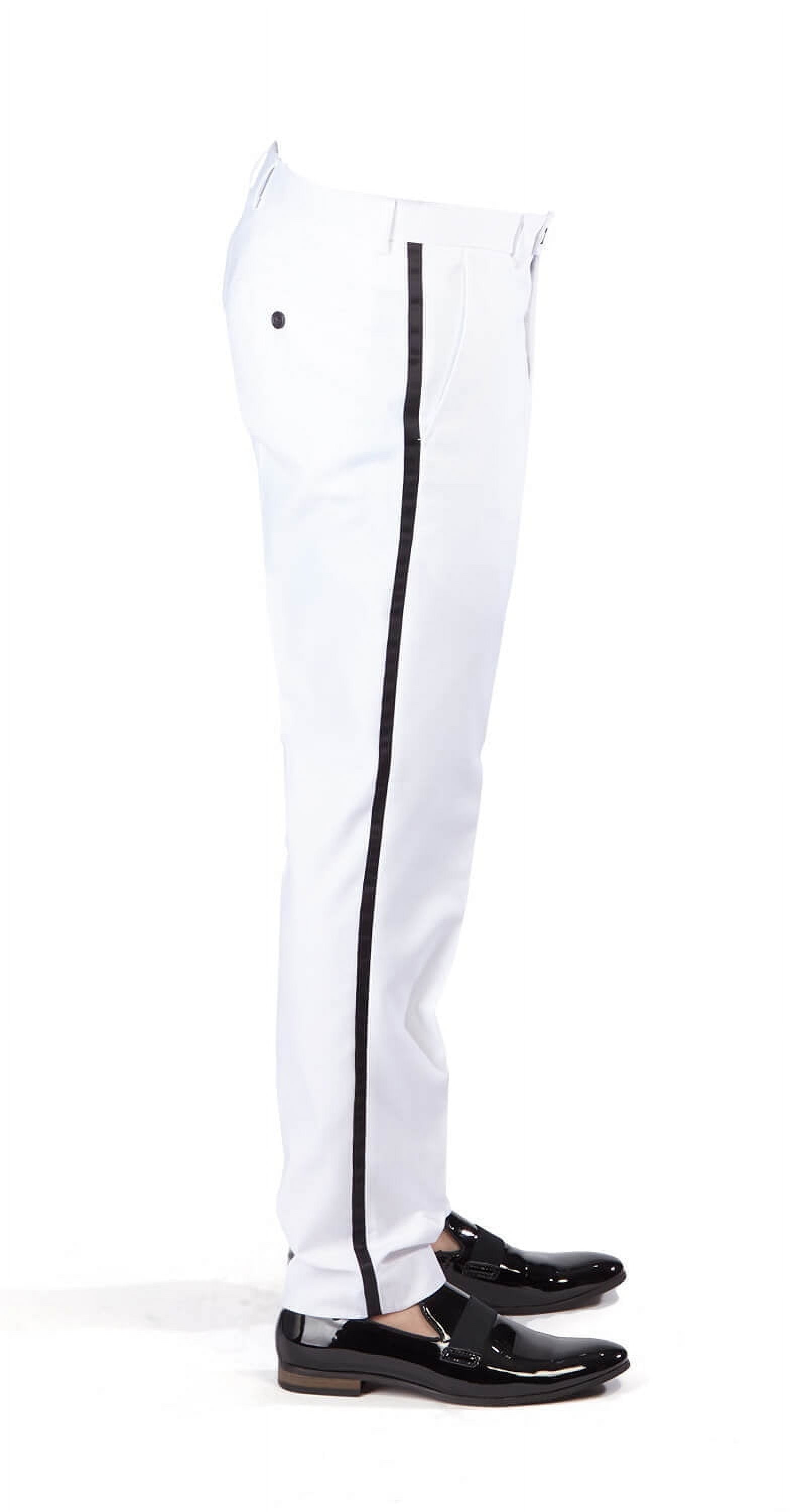 Men's White Tuxedo Pants Slim Fit Satin Line Formal Dress Slacks Flat ...