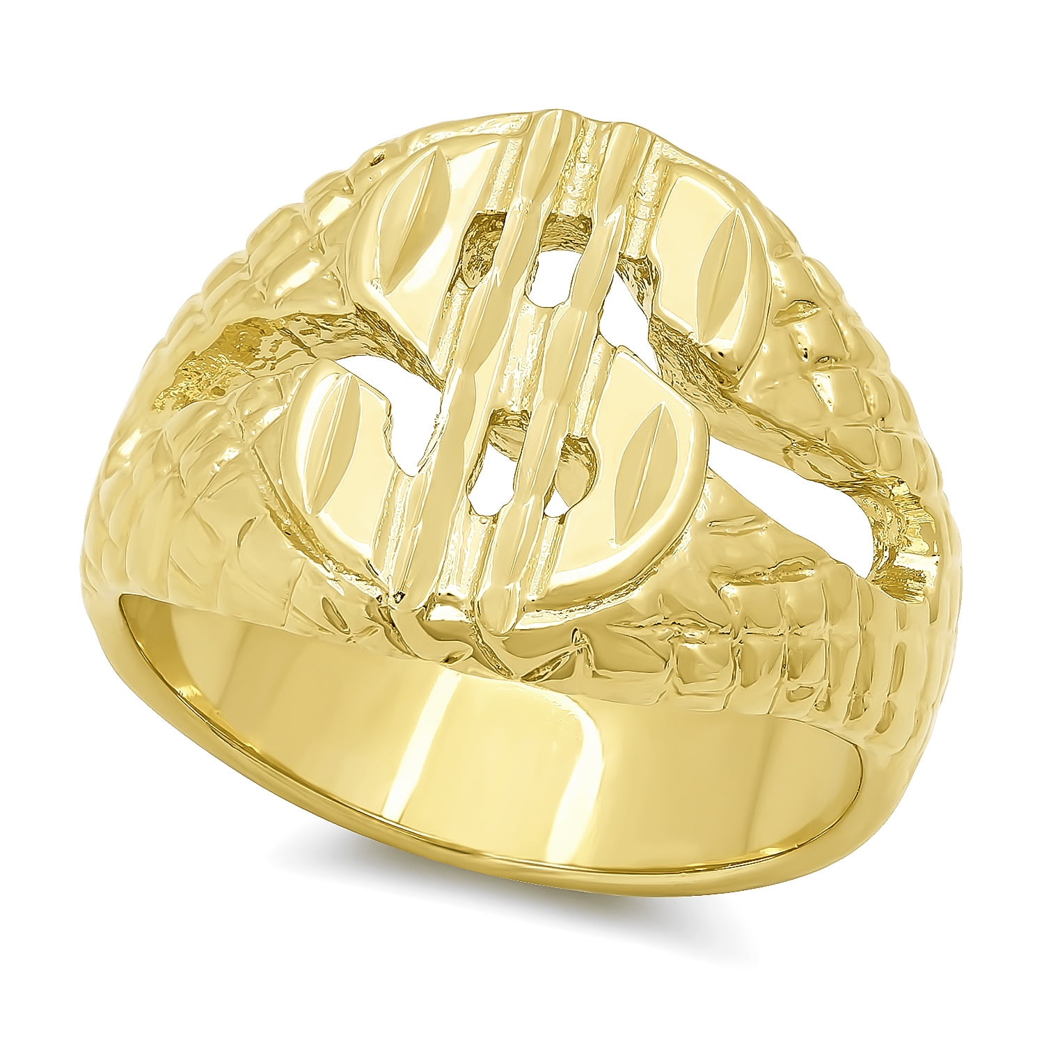 Men's Wide 17mm 14k Gold Plated Cash Money Dollar Sign Pinky Ring ...