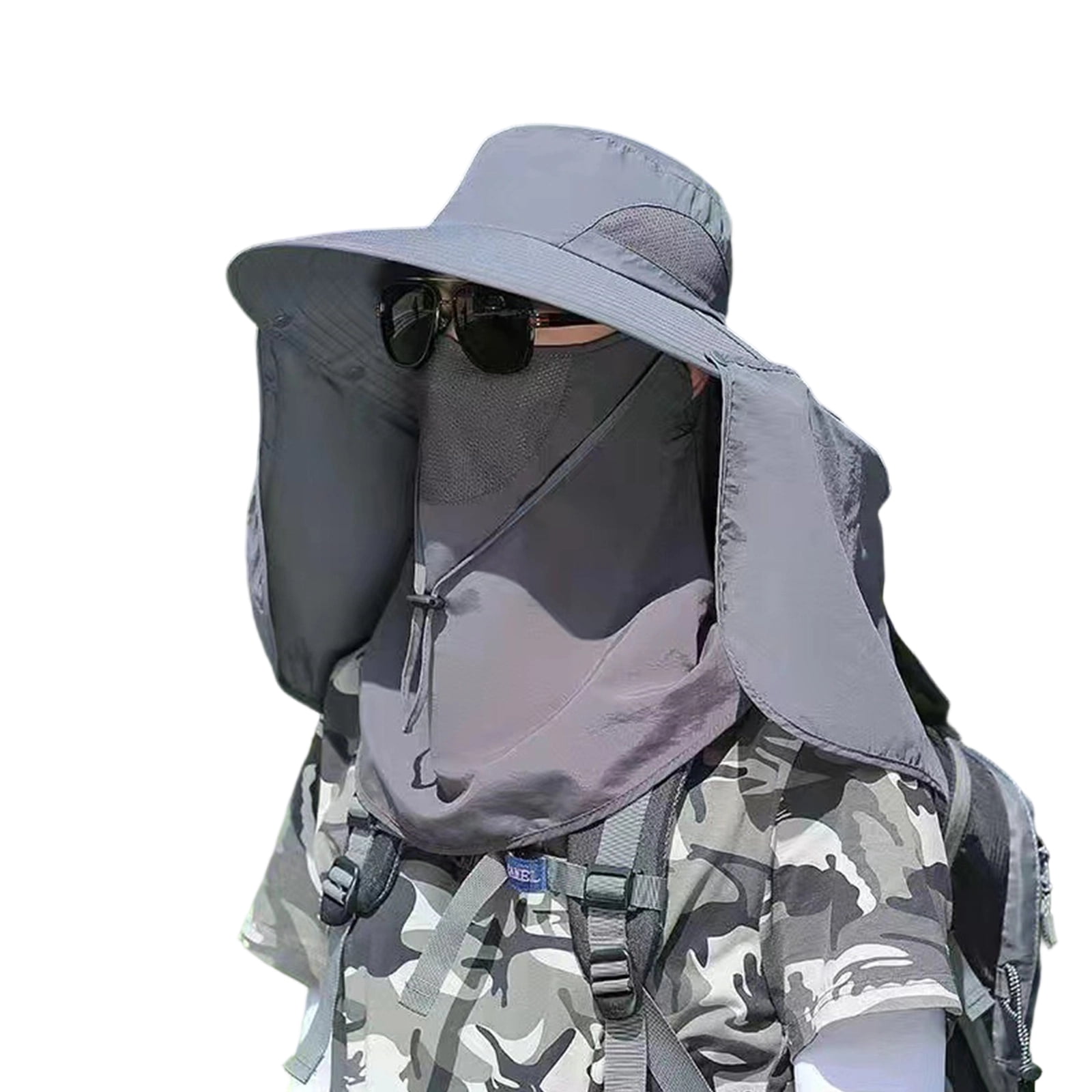 Men's Wide Brim Sun Hat with Face Mask and Neck Flap Full Coverage UV ...