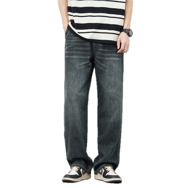 Men's Wide Leg Denim Pants High Street Loose Straight Fit Casual ...