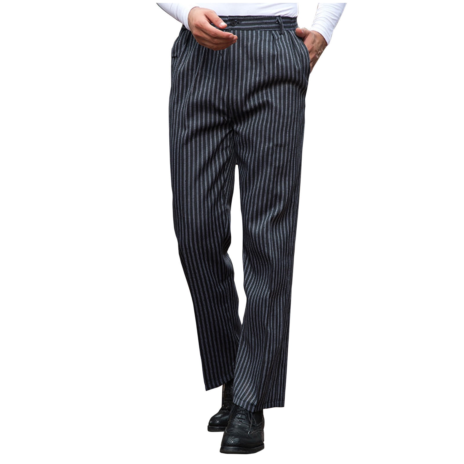 Men's Wide Leg Pants Button Loose Casual Long Pant Striped Comfortable ...