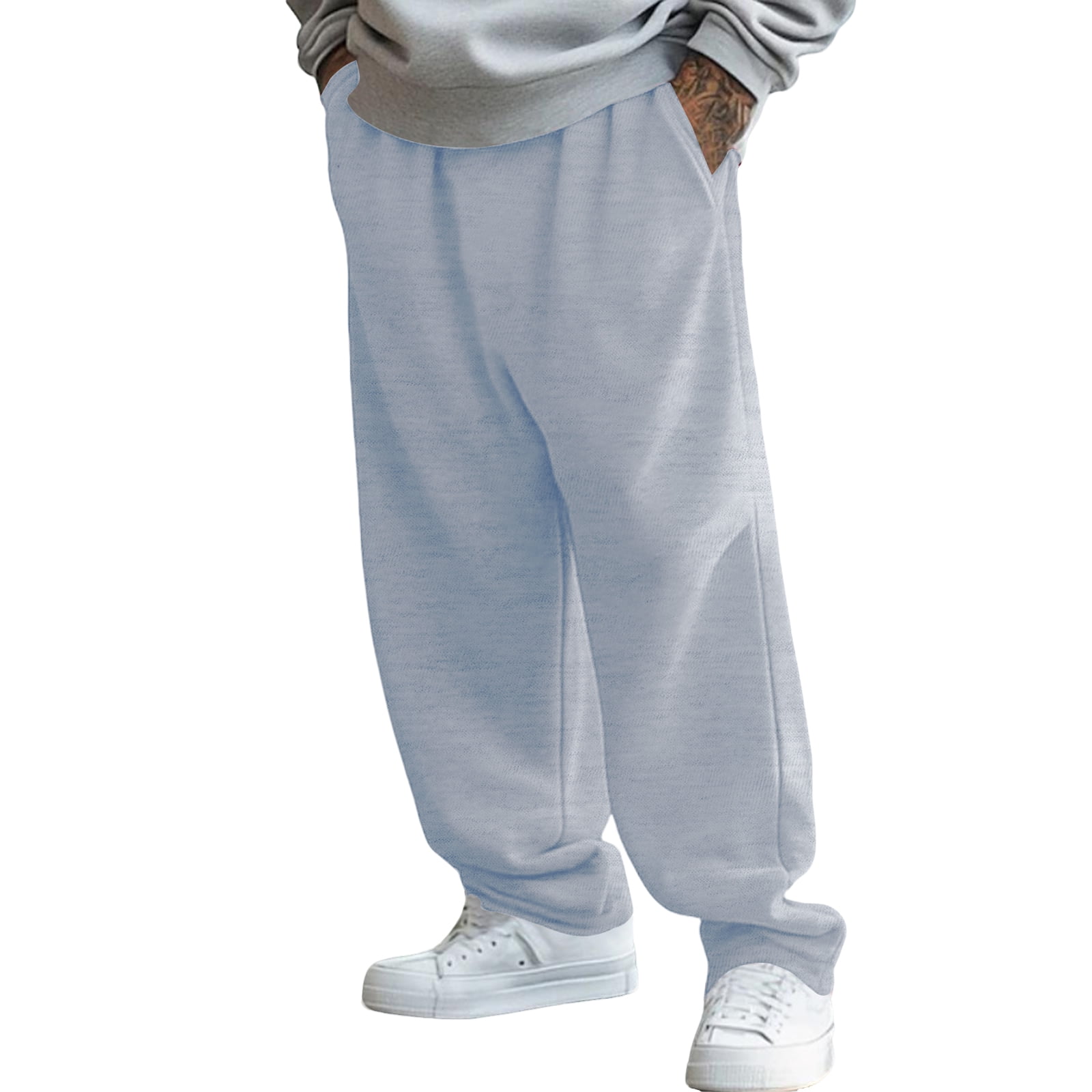 Men's Wide-Leg Sweatpants for Casual Leisure & Daily Wear Light Gray XL ...