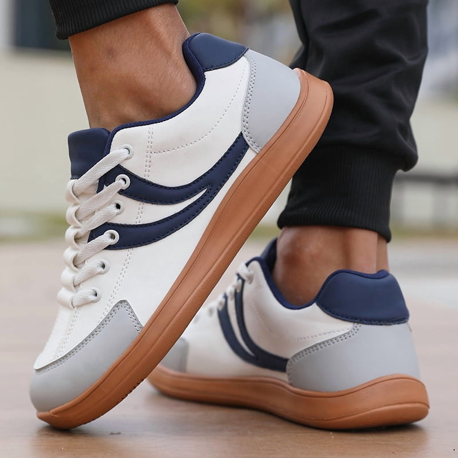 Men's Wide Toe Casual Sneakers - Lightweight Breathable Lace-Up ...