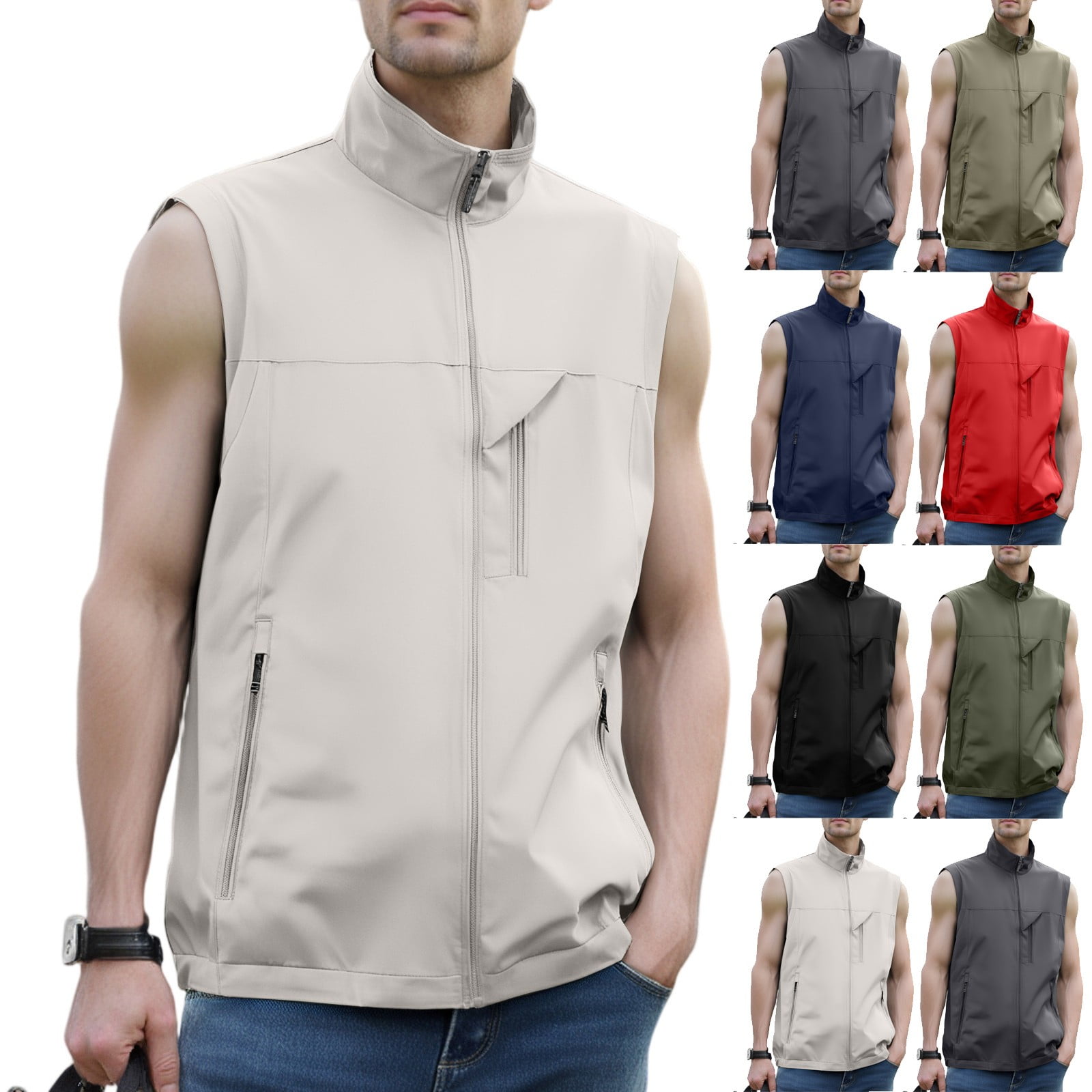 Men's Windproof Lightweight Golf Vest Softshell Sleeveless Jacket with ...