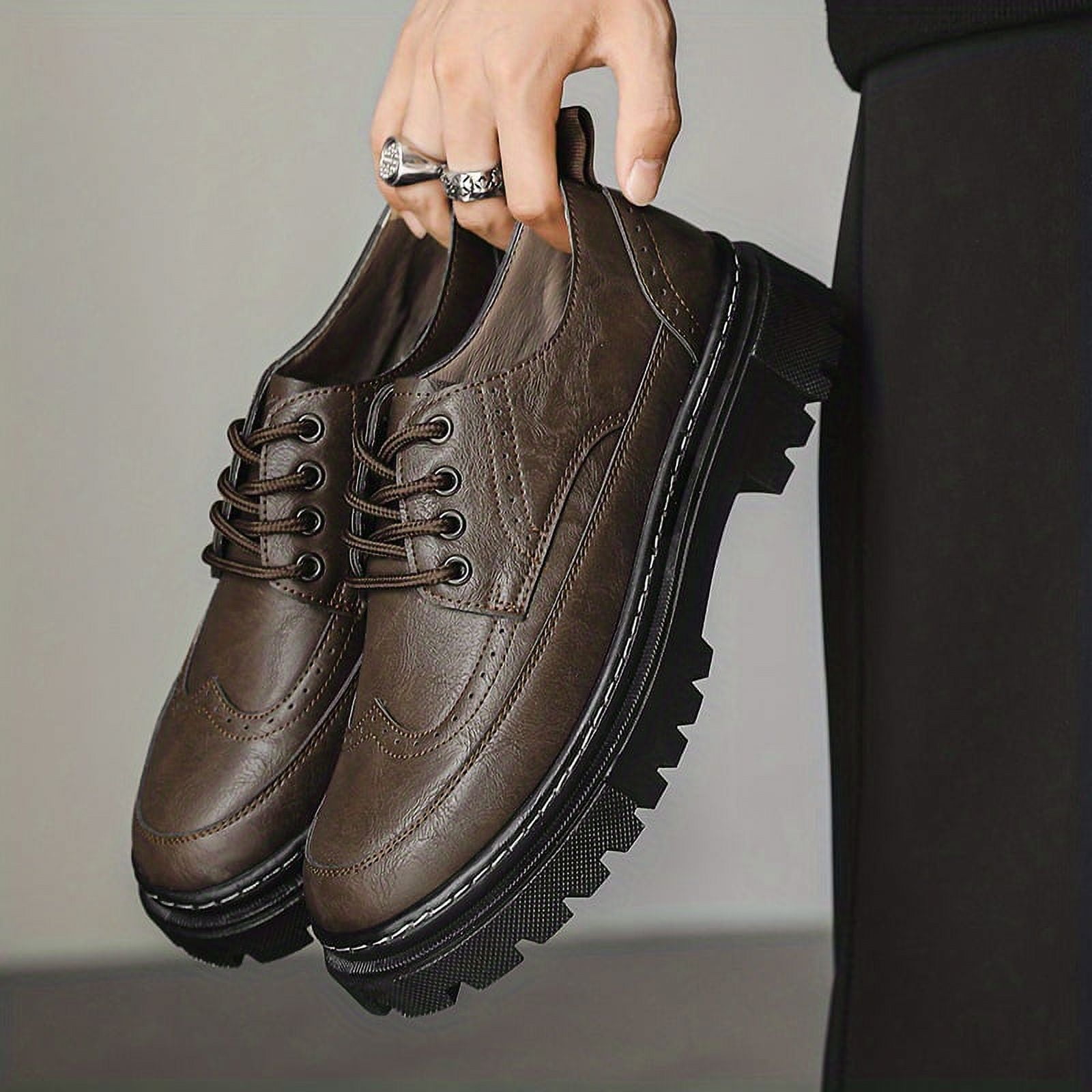 Men‘s Wingtip Chunky Derby Shoes Casual Walking Shoes Lace-up Front ...