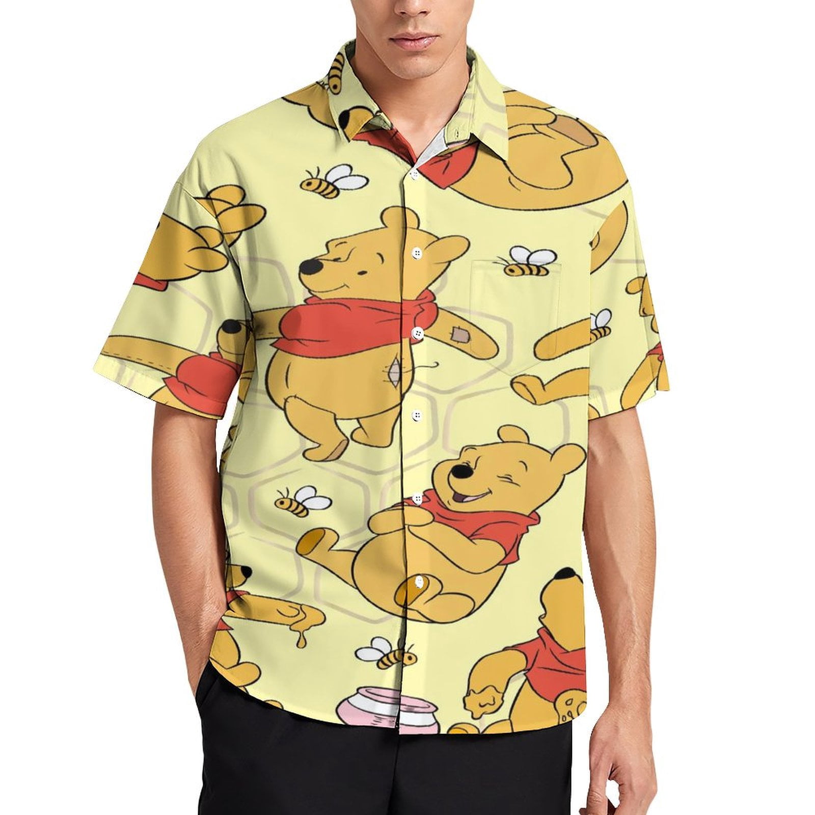 Men's Winnie The PooHawaiian Casual Button Down Cartoon Short Sleeve ...