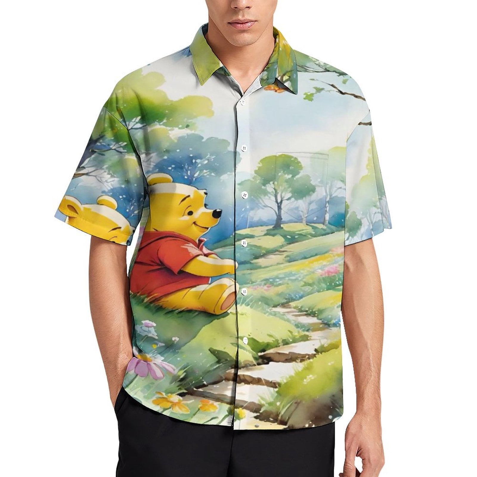 Men's Winnie The PooHawaiian Casual Button Down Cartoon Short Sleeve ...