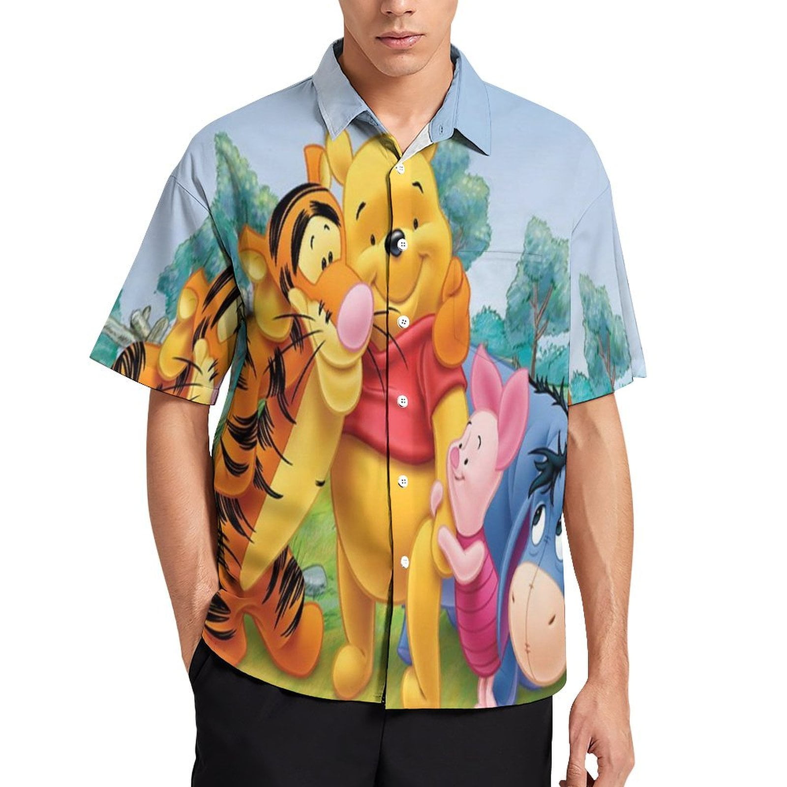 Men's Winnie The PooHawaiian Casual Button Down Cartoon Short Sleeve ...