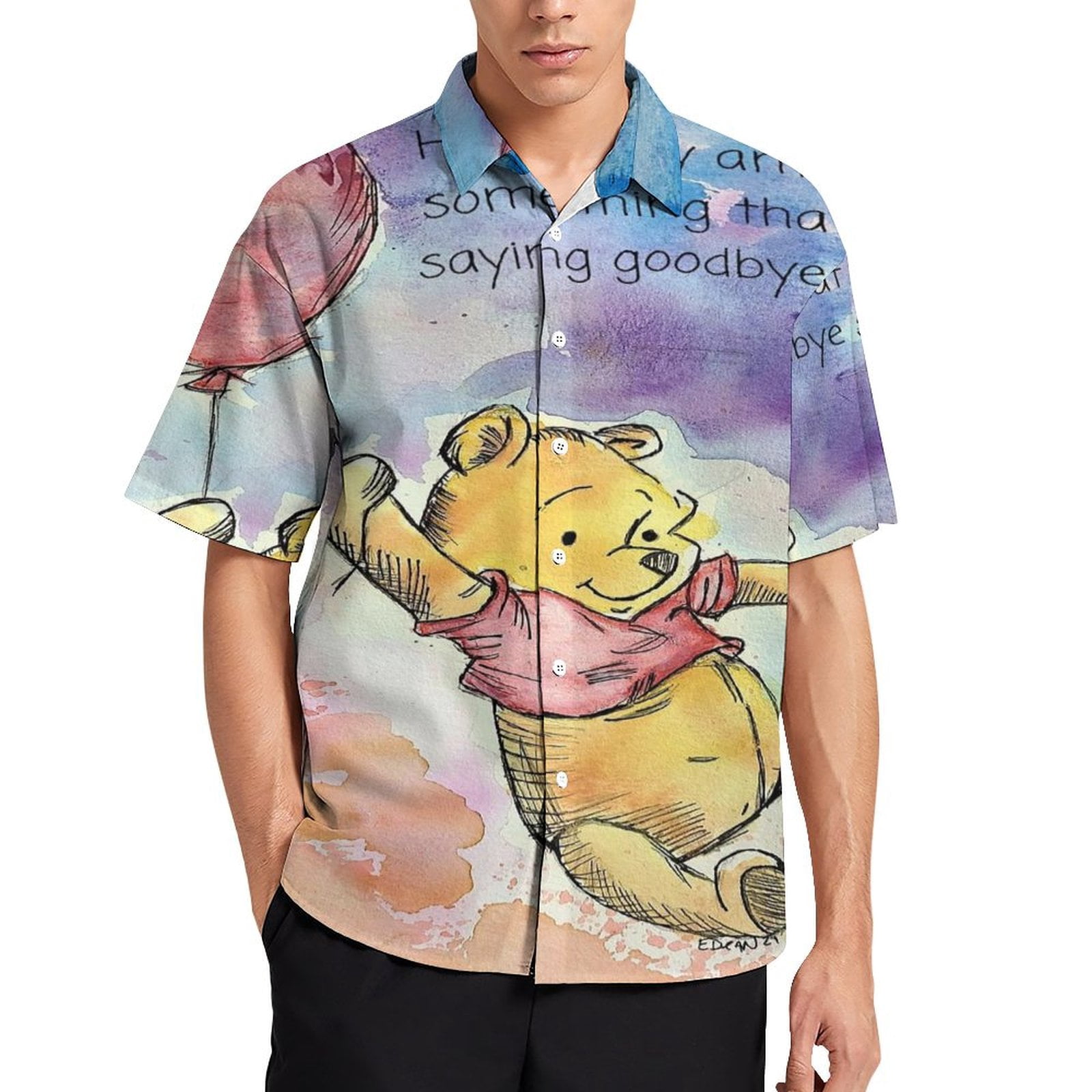 Men's Winnie The PooHawaiian Casual Button Down Cartoon Short Sleeve ...