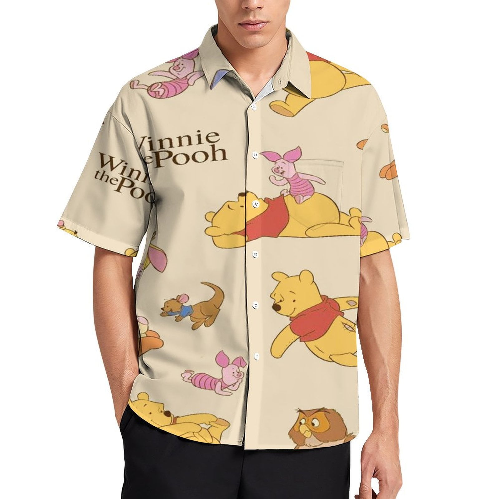 Men's Winnie The PooHawaiian Casual Button Down Cartoon Short Sleeve ...