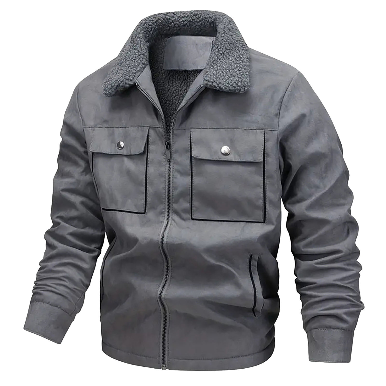 Men's Winter Cargo Jacket, Warm Fleece Lined Lapel Suede Jackets Full ...