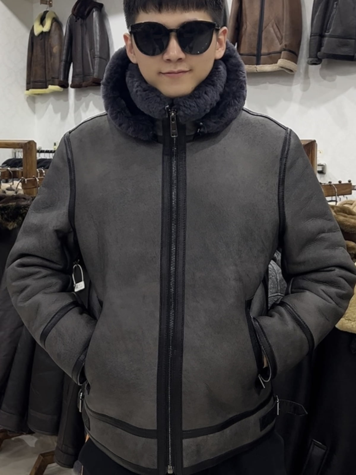 Men's Winter Coat Genuine Natural Lambskin Real Leather Shearling Pilot ...