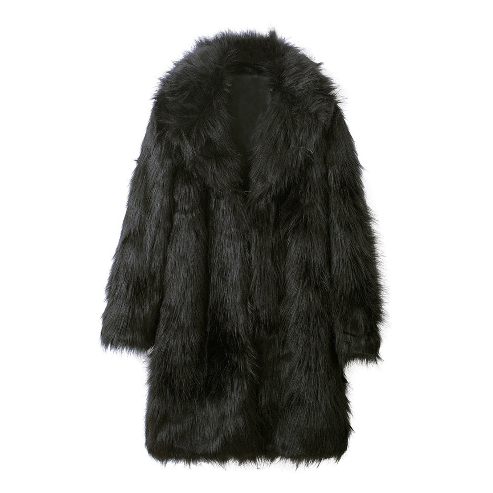 Men's Winter Faux -Fur' Coat Turn-Down Collar Long Jackets Warm OverCoat Log Coat Cloth Jackets ...