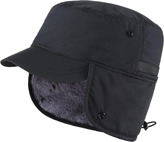 Men's Winter Hat with Visor Warm Earflaps Hat Fully Lined Faux Fur ...